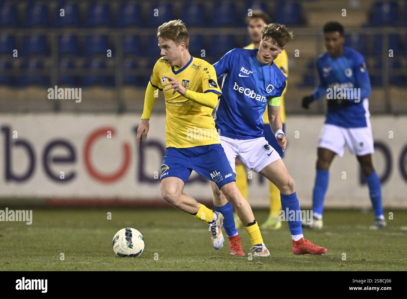 Beveren's Guillaume de Schrijver and Genk's Thomas Claes fight for the ...