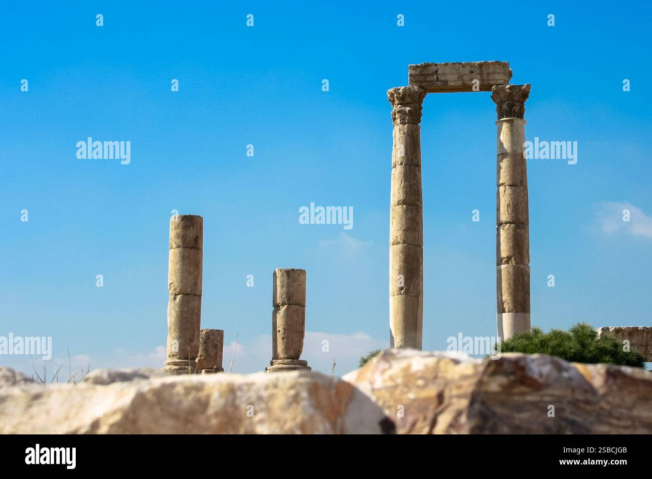 Majestic pillars of the ancient Roman Forum in Amman, Jordan, stand ...