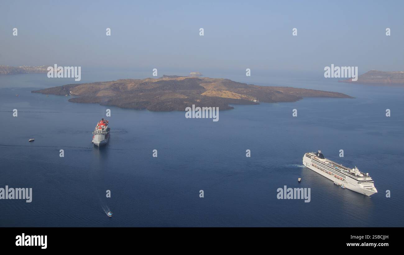 Santorini island,caldera and volcano view from Fira capital,Aegean sea ...