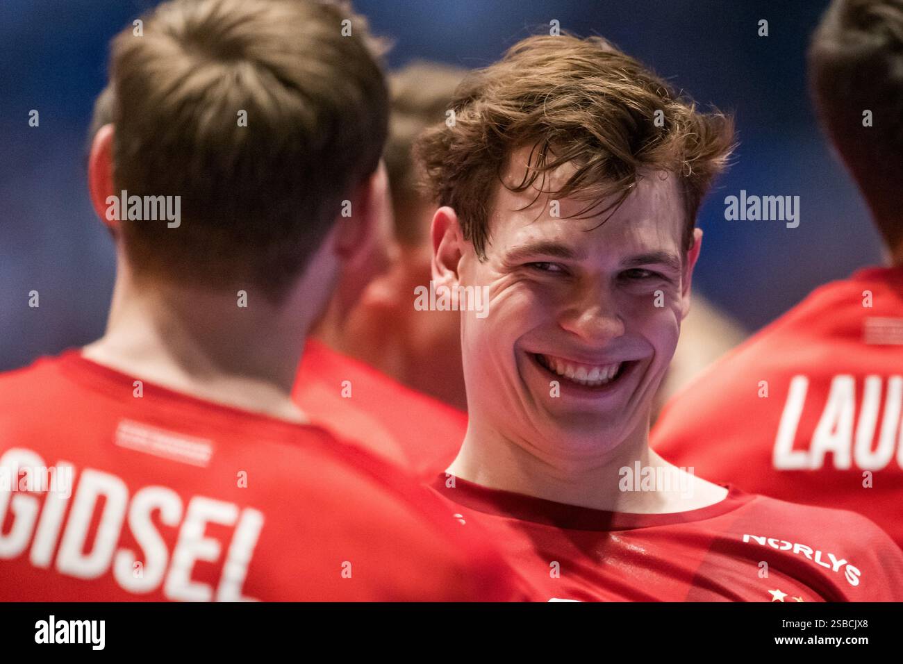 Lukas Lindhard Jørgensen of, Denmark. , . celebrates after the 2025 IHF ...