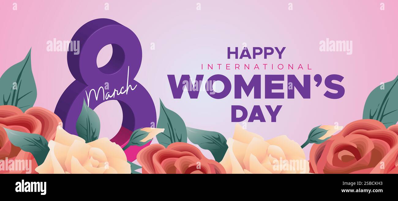 Happy International Women's Day March 8 Banner Vibrant Floral Design for Celebrating Women and ...