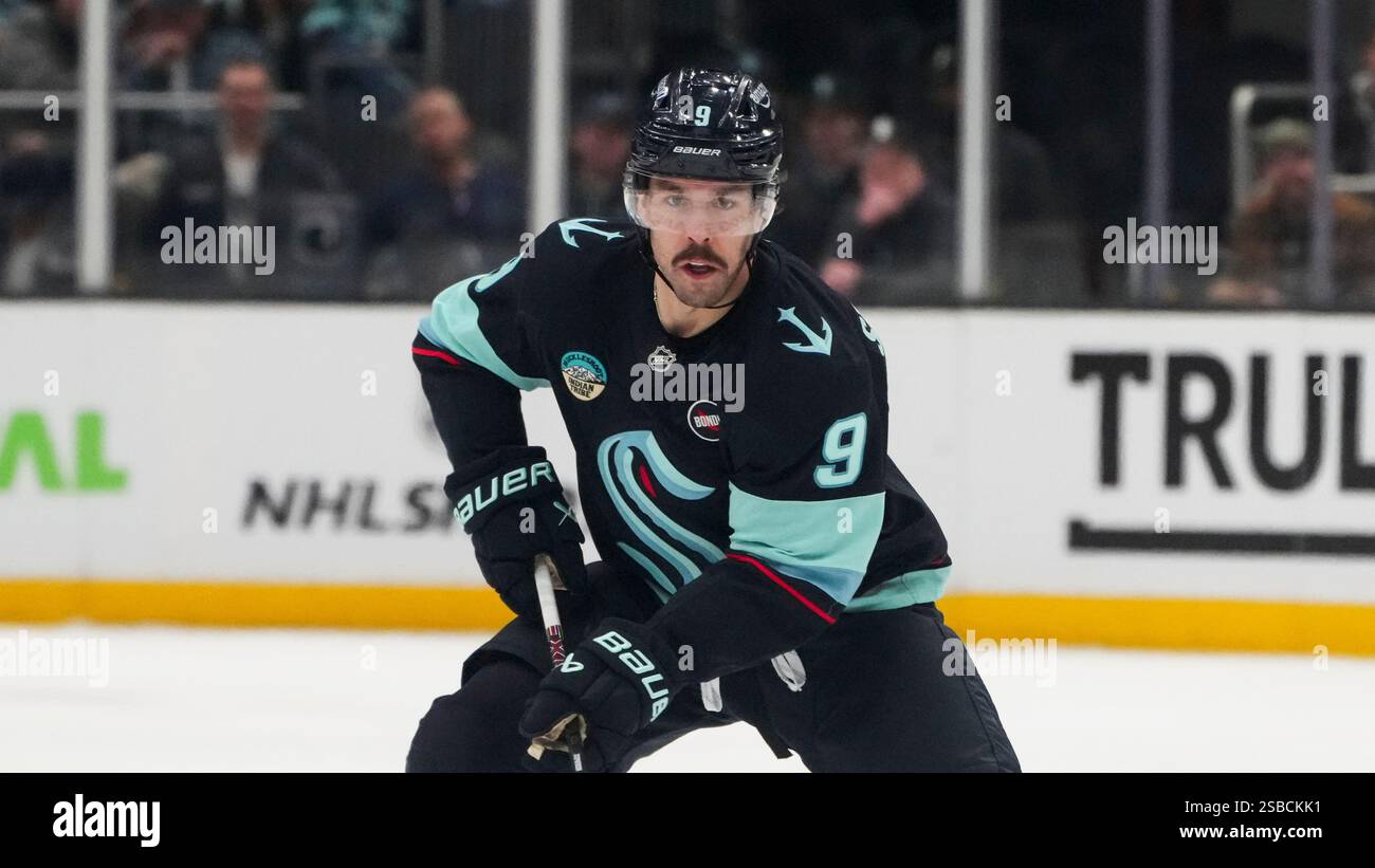 Seattle Kraken center Chandler Stephenson moves the puck against the ...