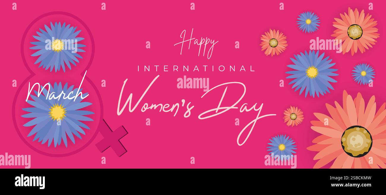 Happy International Women's Day March 8 Banner Vibrant Floral Design ...