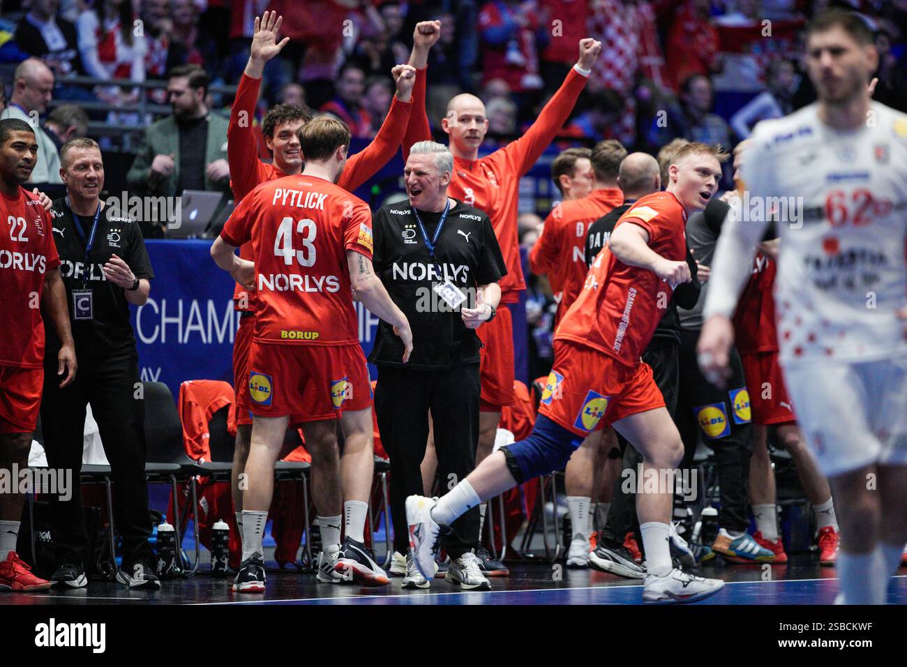 Fornebu 20250202. Denmark celebrates during the final of the World ...