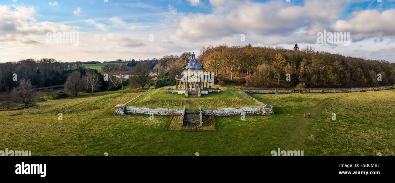 CASTLE HOWARD, YORK, UK - FEBRUARY 2, 2025. Aerial landscape panorama ...