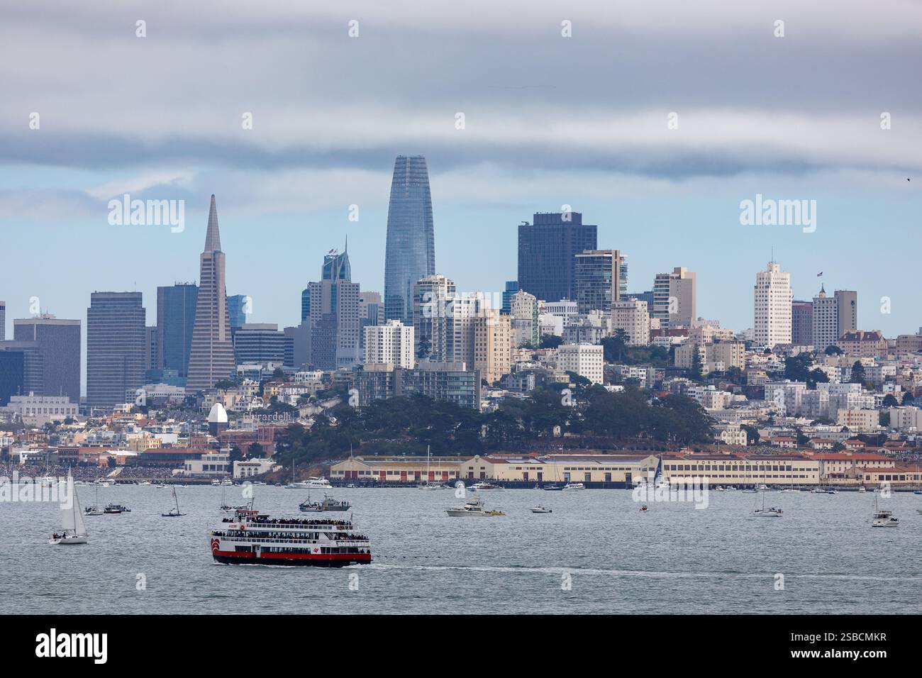 Ferry boat passes boat traffic as it crosses the San Francisco Bay with ...