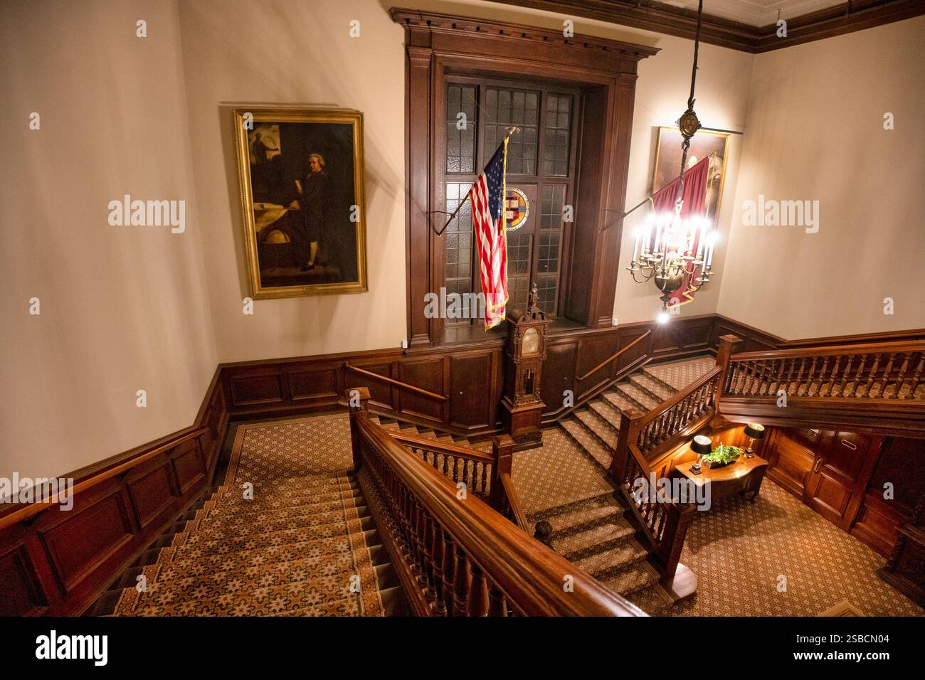 The main staircase on the Harvard Club in Boston on Commonwealth Avenue ...