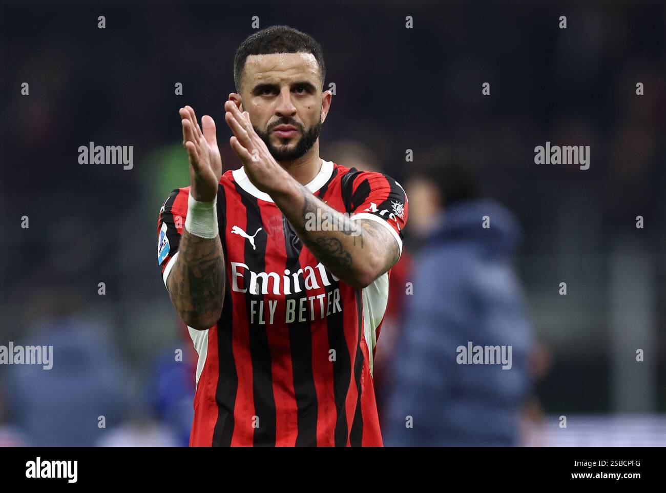 Milano, Italy. 02nd Feb, 2025. Kyle Walker of Ac Milan greets the fans ...