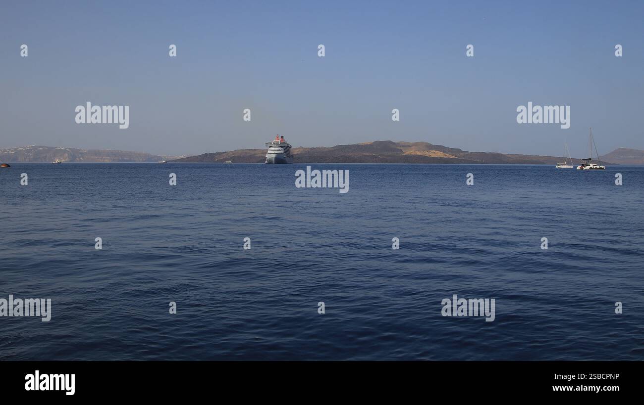 Santorini island,caldera and volcano view from Fira capital,Aegean sea ...