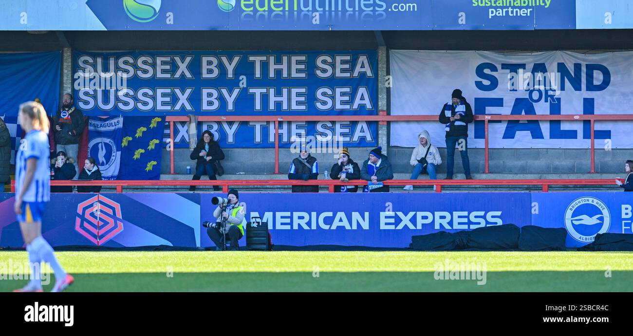 Crawley , UK 2nd February 2025 - Brighton fans during the Women's Super ...