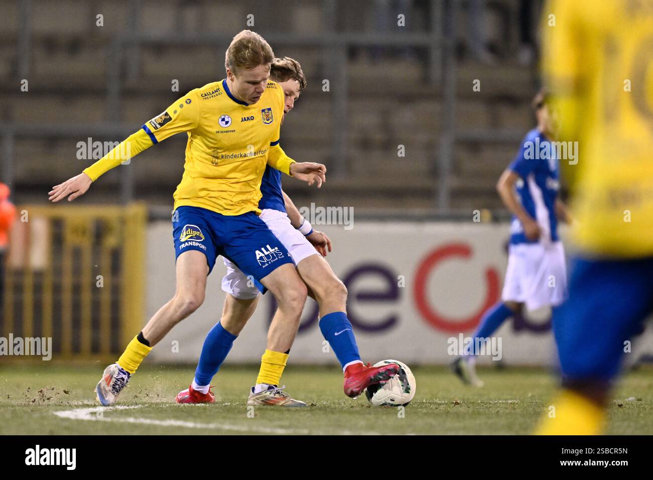 Geel, Belgium. 02nd Feb, 2025. Beveren's Guillaume de Schrijver and ...