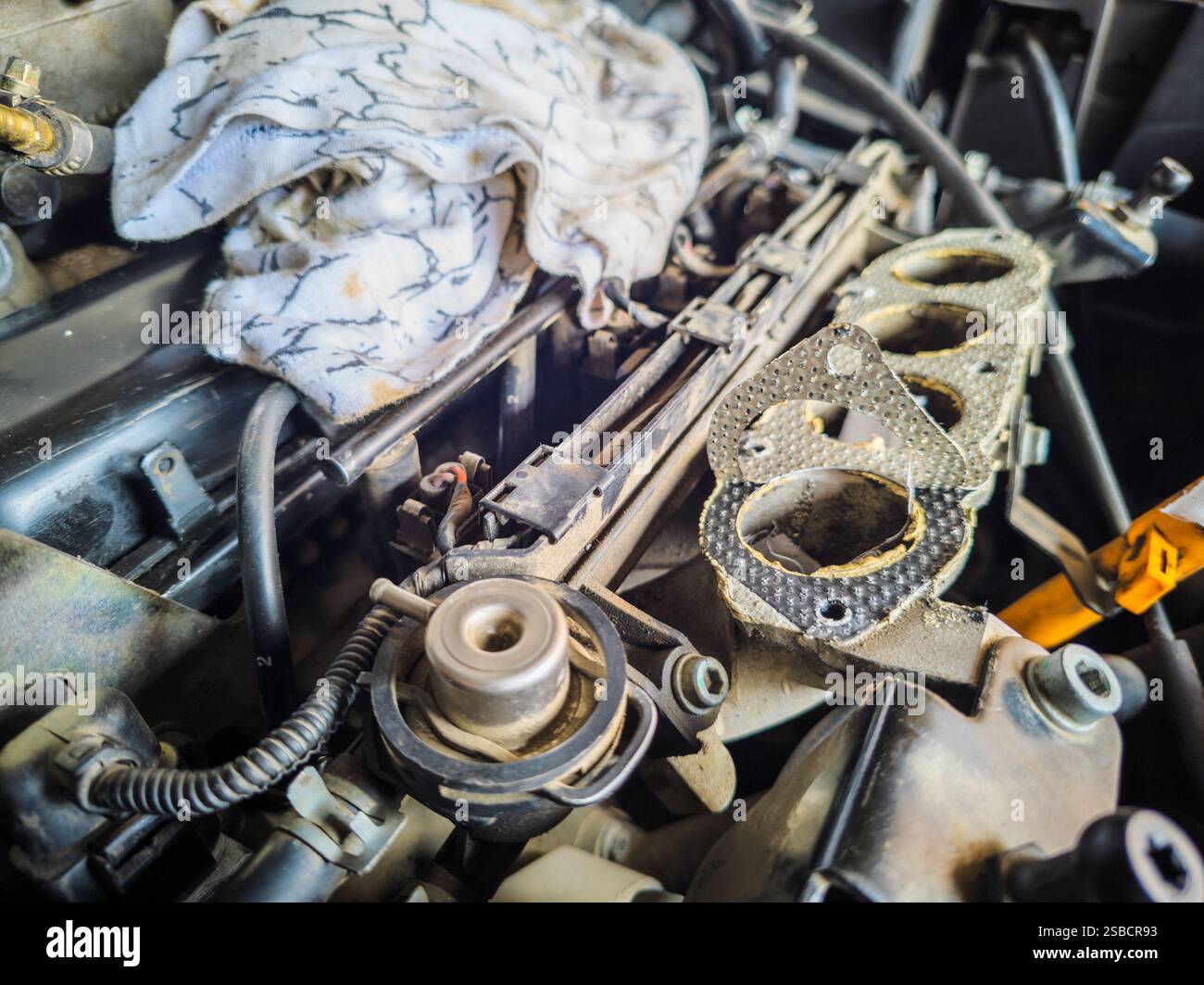 old inline 4 cylinder combustion gasoline engine with dismounted air ...