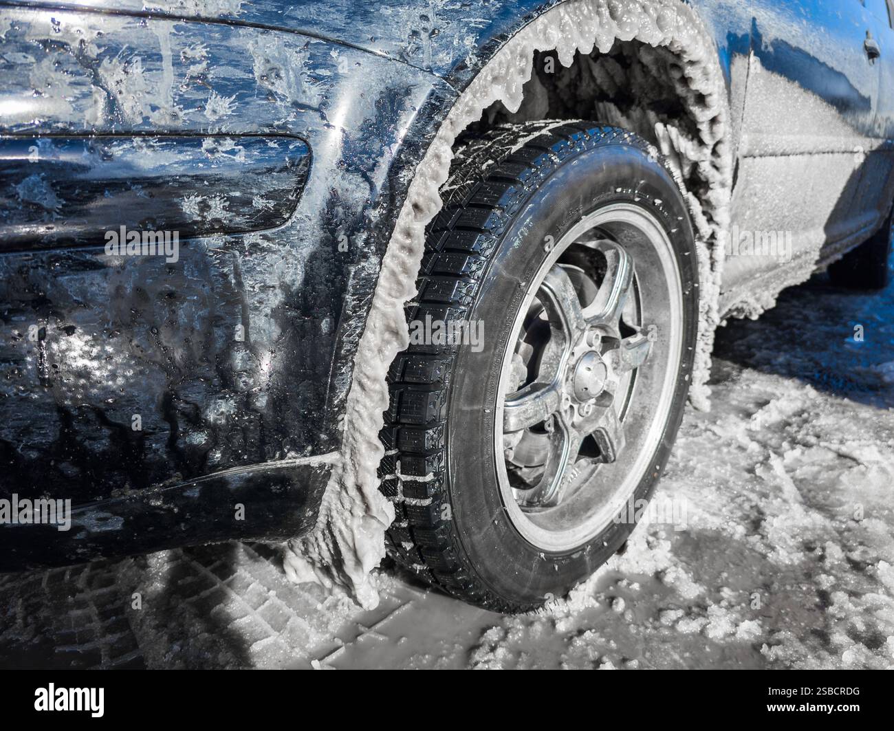 Icicles Are Forming under a Car wheel arch Harsh Winter Conditions and ...