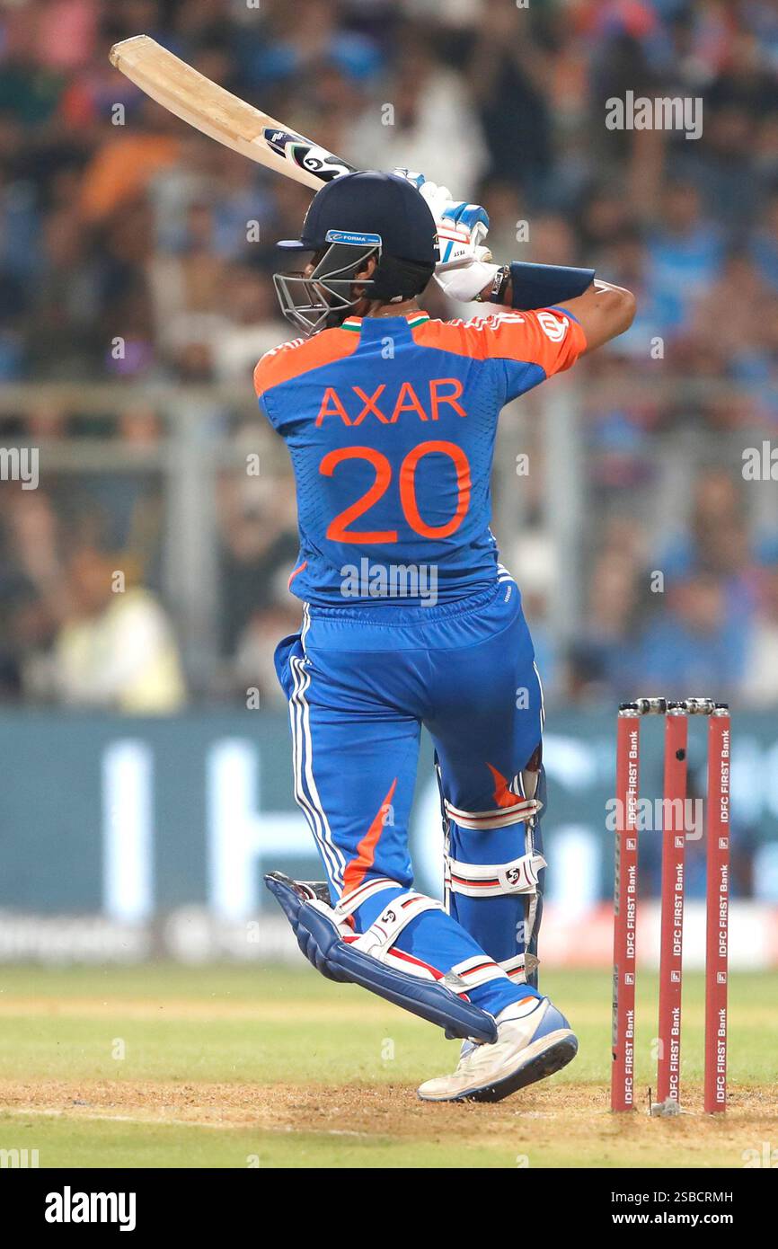 MUMBAI, INDIA - FEBRUARY 2: Axar Patel of India during the India and England - 5th T20I match at ...