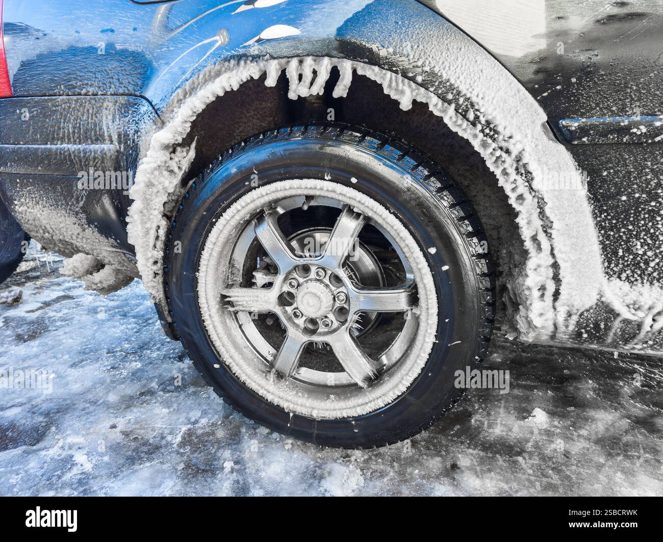 Icicles Are Forming under a Car wheel arch Harsh Winter Conditions and ...