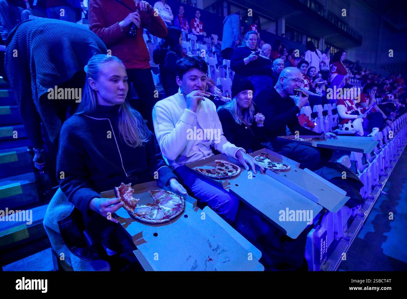 OSLO, NORWAY - FEBRUARY 02: Fans of Croatia eating pizza prior to the ...