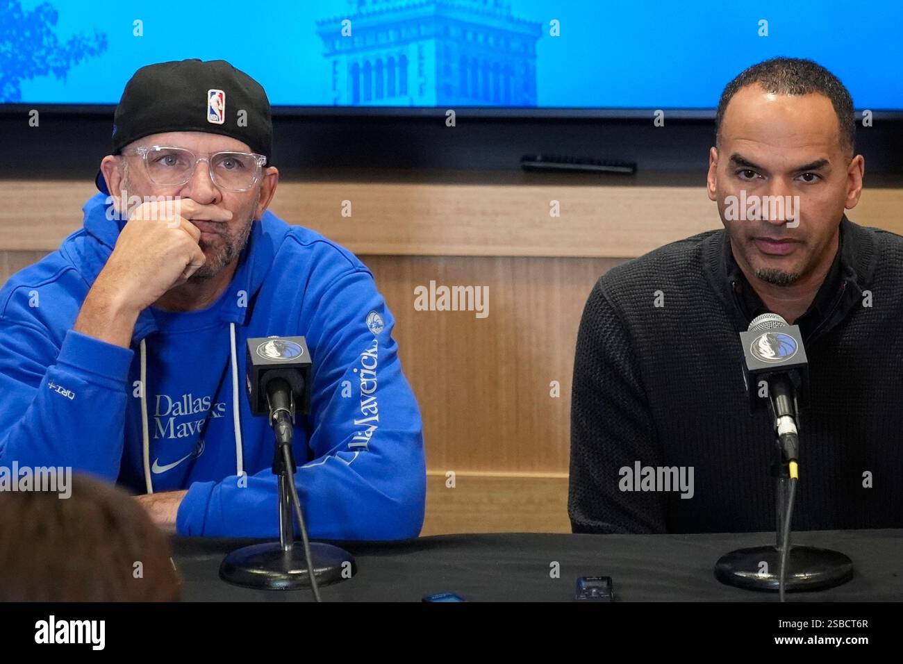 Dallas Mavericks head coach Jason Kidd, left, and general manager Nico ...