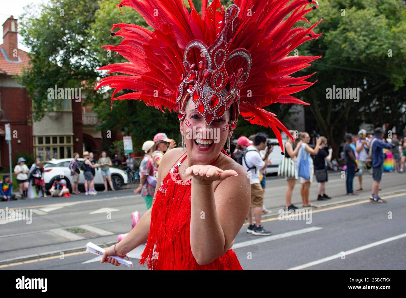Melbourne, Australia. 02nd Feb, 2025. A parade attendee wearing a Samba ...