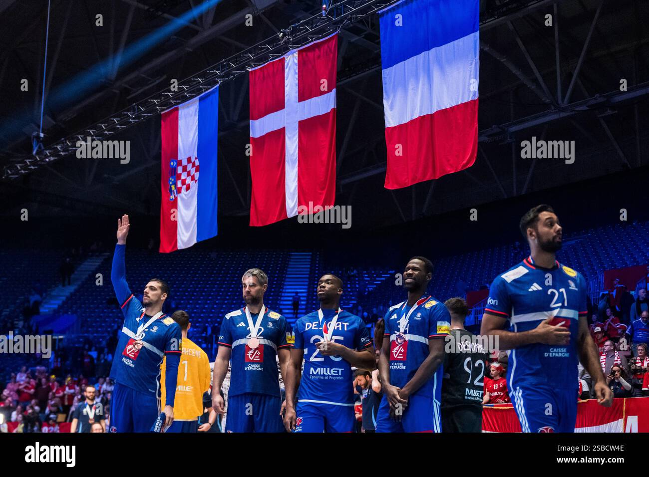 Players of bronze medalist, France. , . after the 2025 IHF World Men's ...
