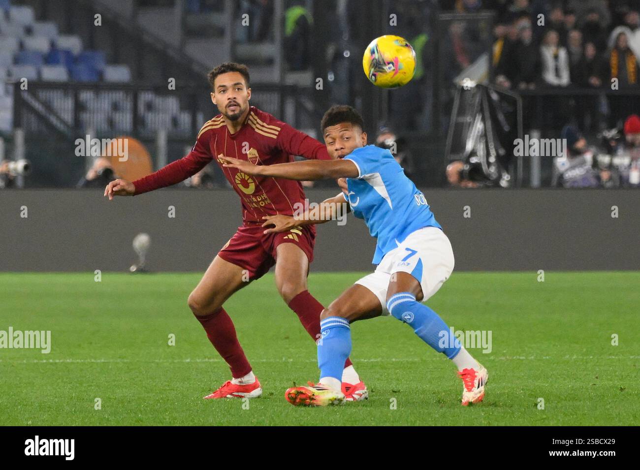 Roma’s Devyne Rensch and Napoli's David Neres during the Serie A ...