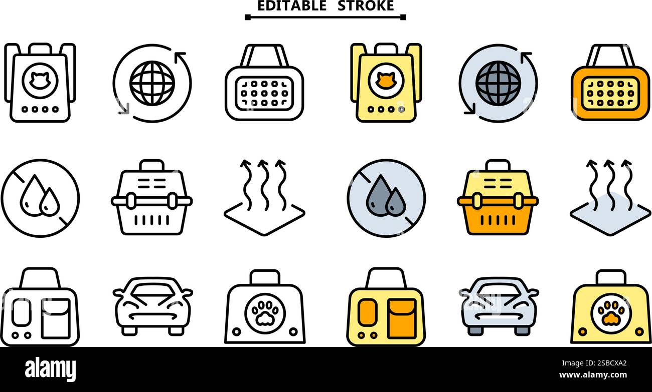 Pet Carrier Symbol Collection. Editable stroke. Pet Accessories Icon ...