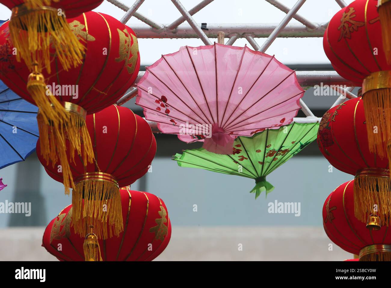 Dublin, Ireland - 02nd February 2025 -traditional red Chinese lanterns ...