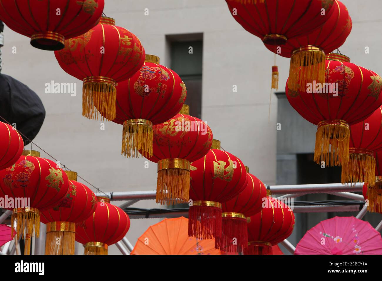 Dublin, Ireland - 02nd February 2025 -traditional red Chinese lanterns ...
