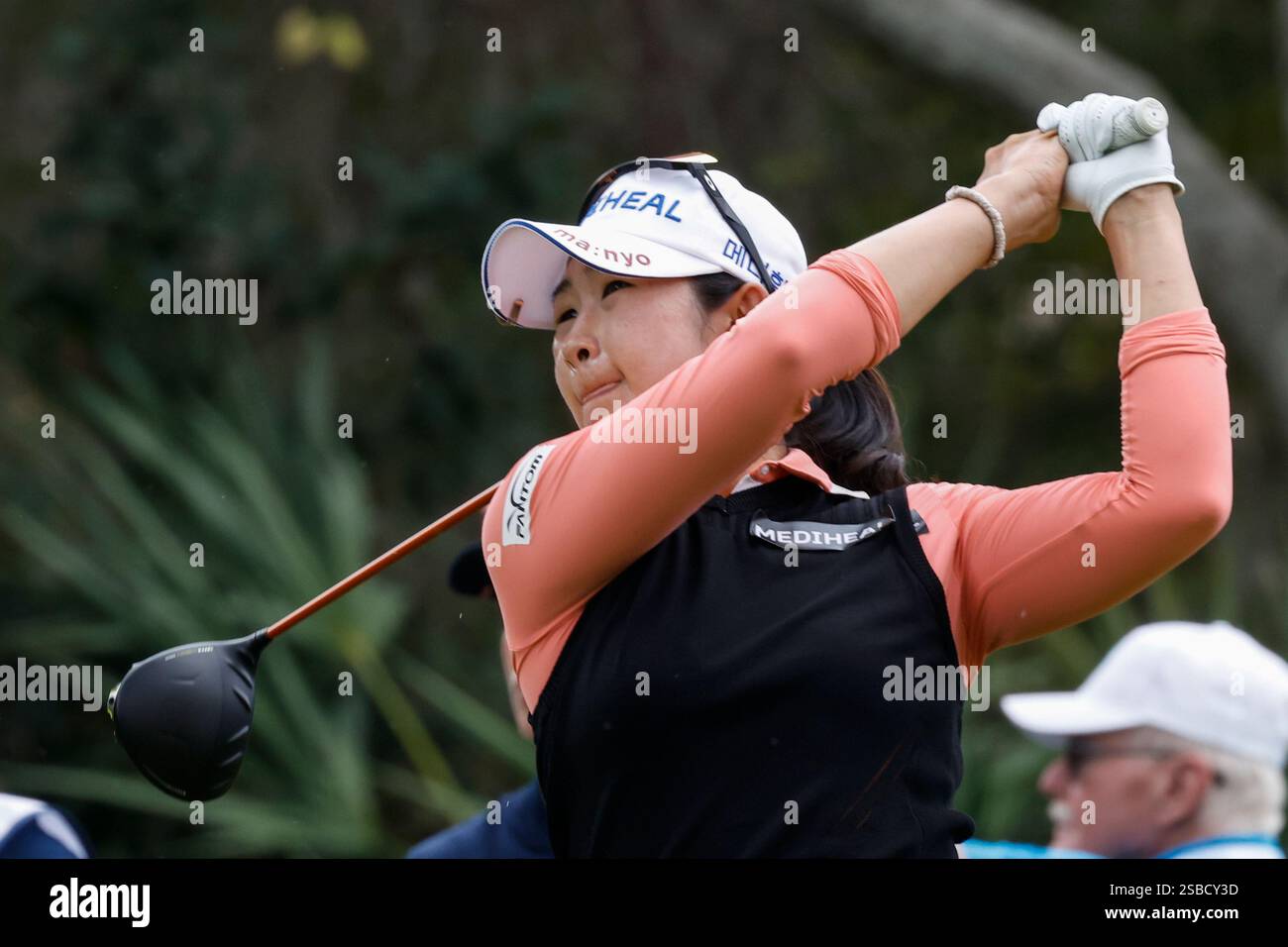 A Lim Kim drives the ball on the 10th tee during the final round of the Hilton Grand Vacations ...
