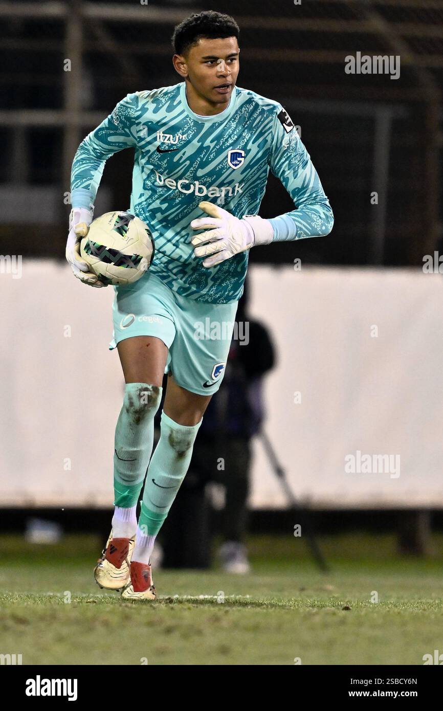 Geel, Belgium. 02nd Feb, 2025. Genk's goalkeeper Lucca Kiaba Brughmans ...