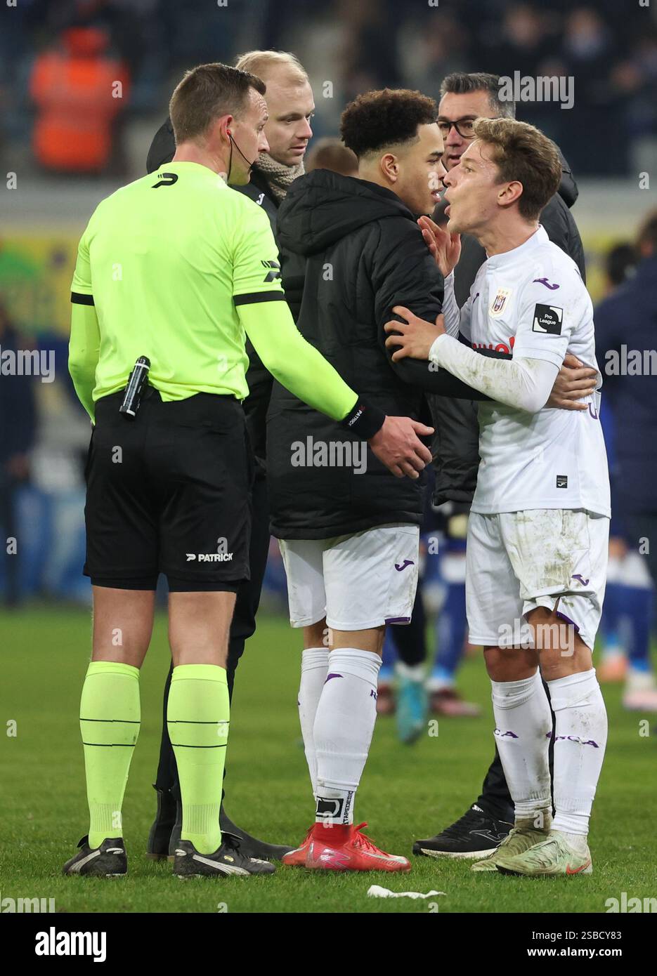 Gent, Belgium. 02nd Feb, 2025. referee Nathan Verboomen and Gent's Yari ...