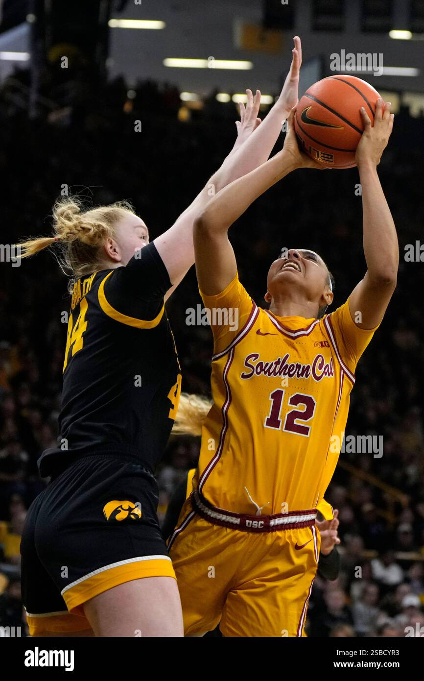 Southern California guard JuJu Watkins (12) shoots over Iowa forward ...