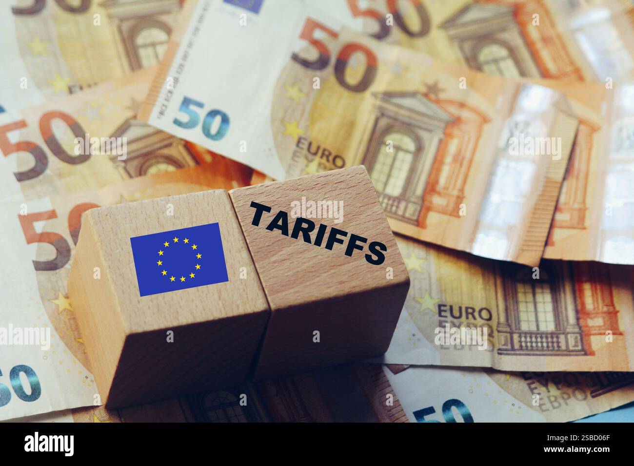 Wooden blocks with the word "Tariffs" and the European flag Stock Photo ...