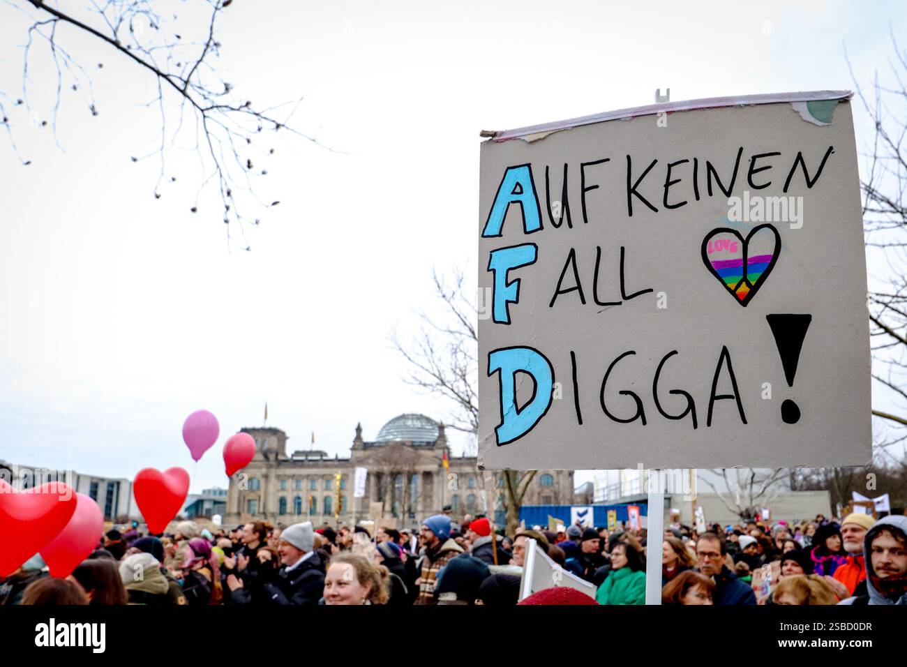 Crowd of protesters at an anti far-right march in front of Reichstag ...