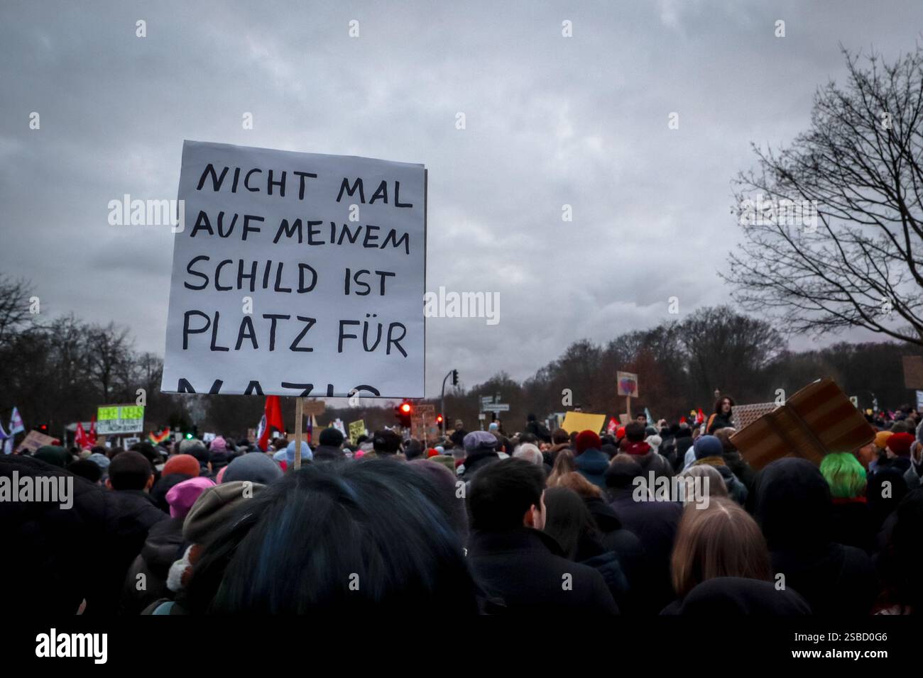 Berlin, Germany - February 2, 2025: Protest sign reads "Nicht mal auf ...