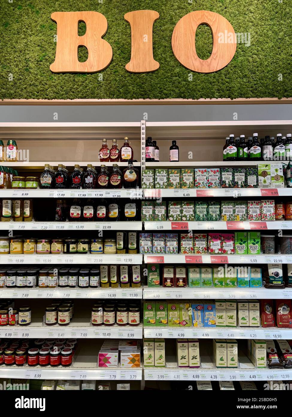 Bio, bio goods supermarket; bio goods shelves store, bio products shop ...