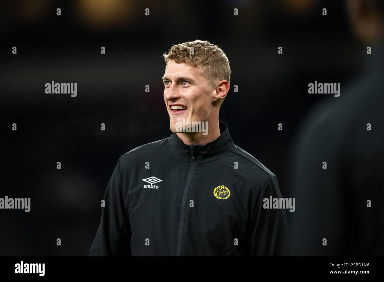 London, England. 30th, January 2025. Emil Holten of Elfsborg is warming ...