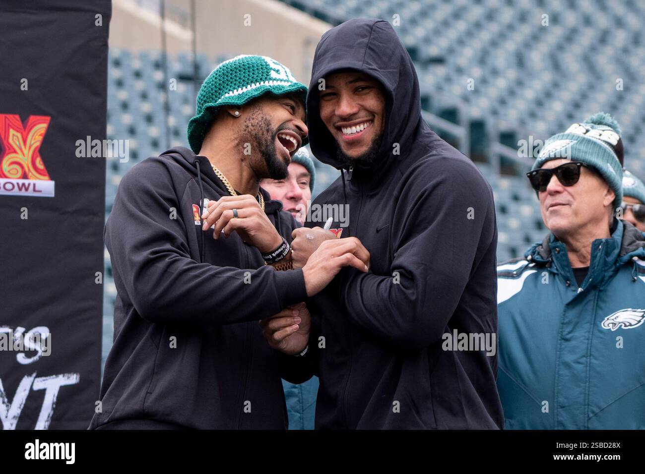 Philadelphia Eagles cornerback Darius Slay Jr., left, shares a laugh ...
