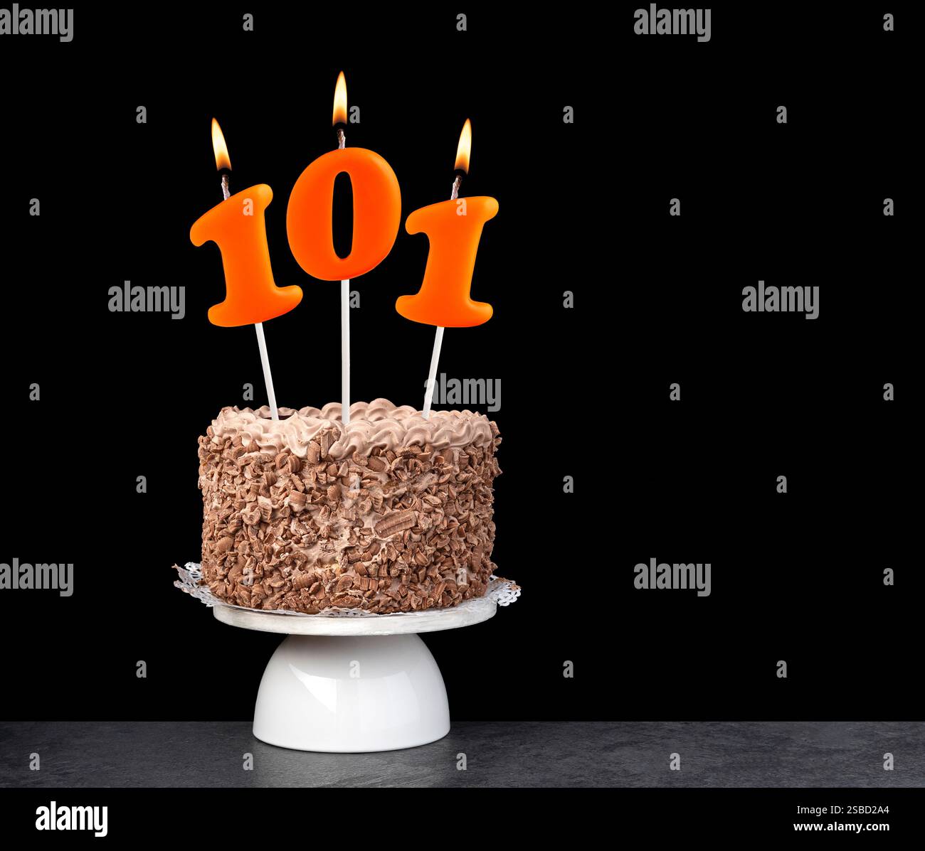 Birthday cake with number 101 candle - Anniversary card on a black ...