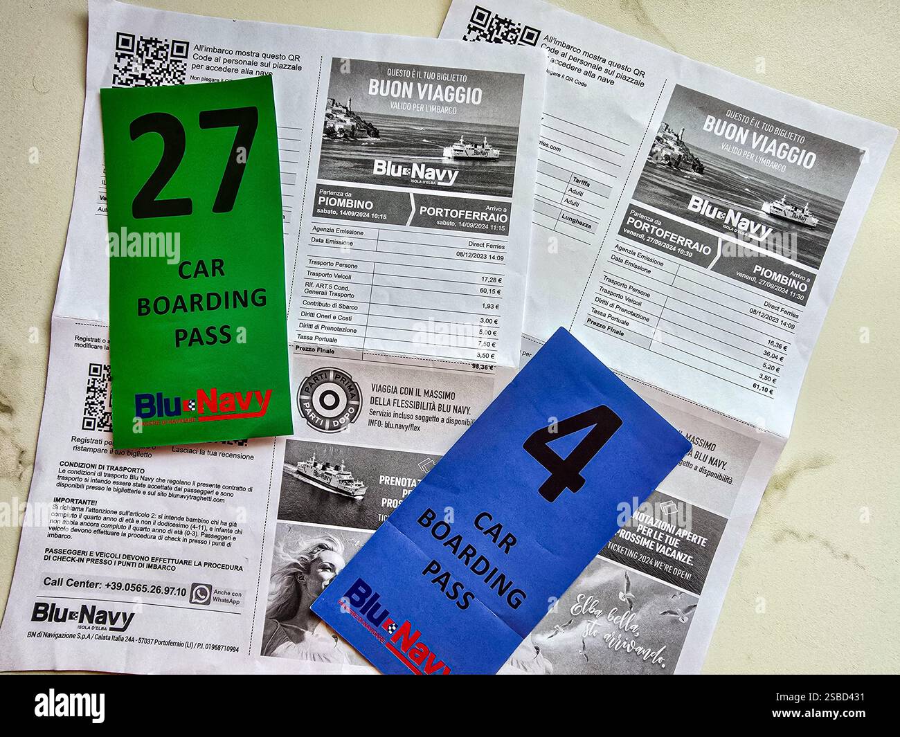 Two tickets for ferry Blu Navy from Piombino to Portoferraio and back ...