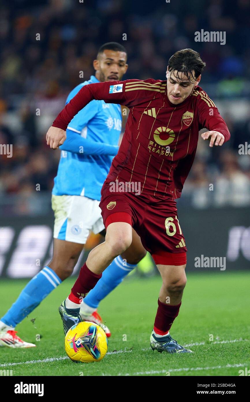 Rome, Italy. 2nd Feb, 2025. Niccolo' Pisilli of Roma in action during ...