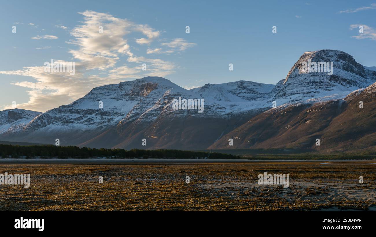 Snow topped mountains in northern Norway Stock Photo - Alamy