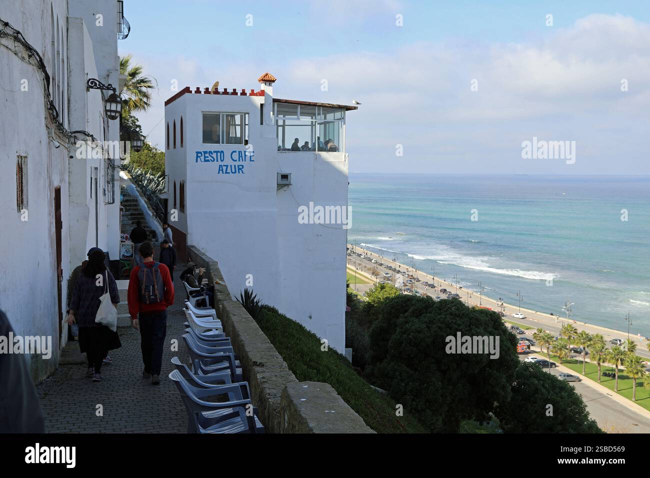 Restaurant Cafe Azur overlooking the waterfront in Tangier Stock Photo ...