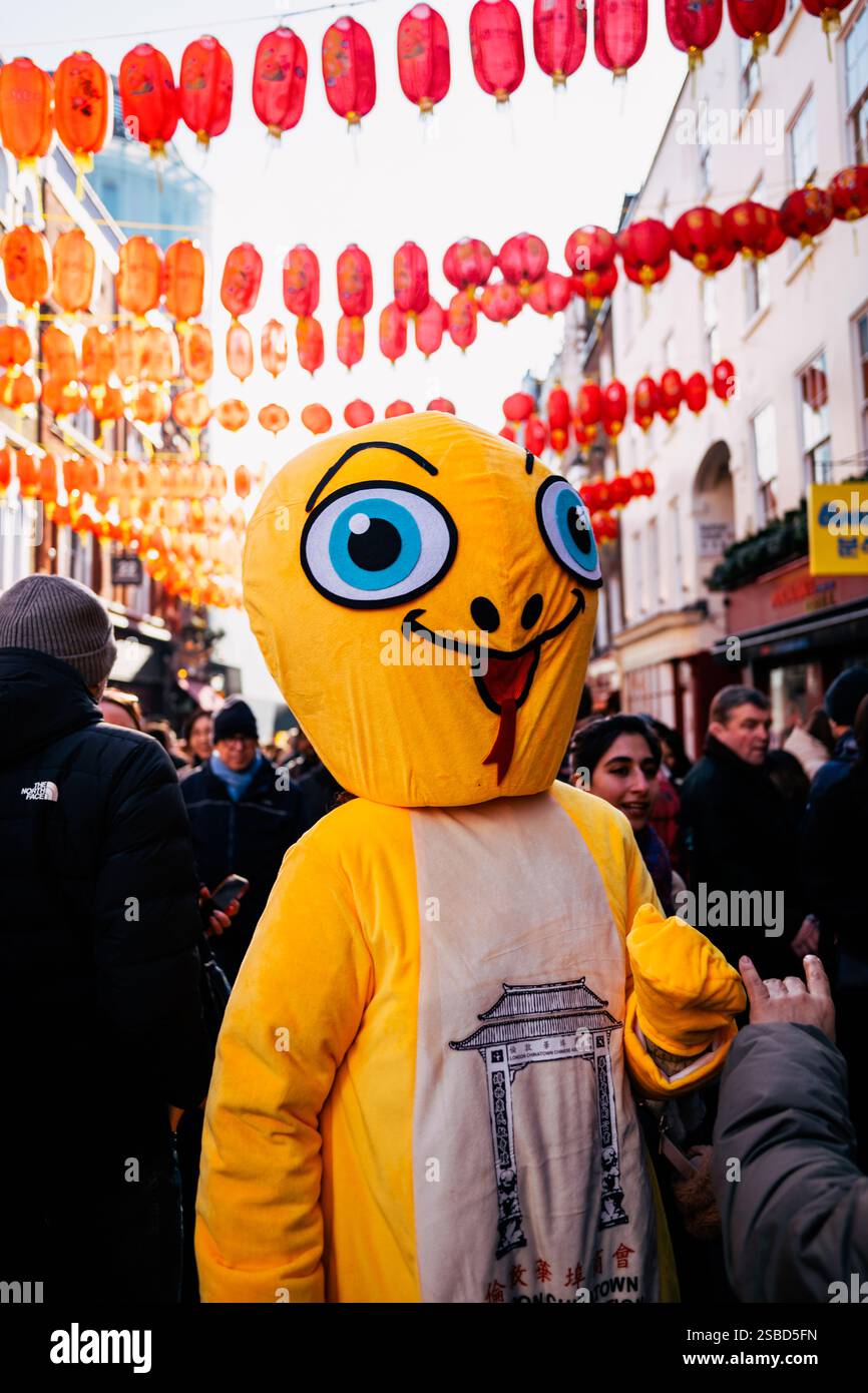 Bright Year of the Snake Mascot in Festive Chinatown Chinese New Year ...