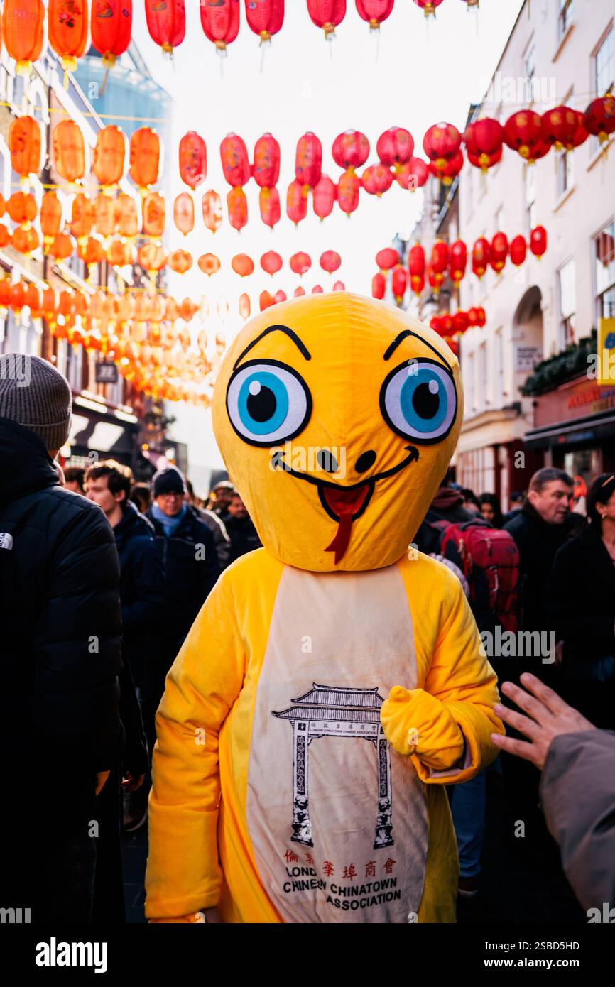 Bright Year of the Snake Mascot in Festive Chinatown Chinese New Year ...
