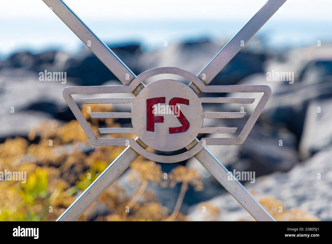 Napoli, Italy, 2.11.2024: Old style logo of italian state railways or ...