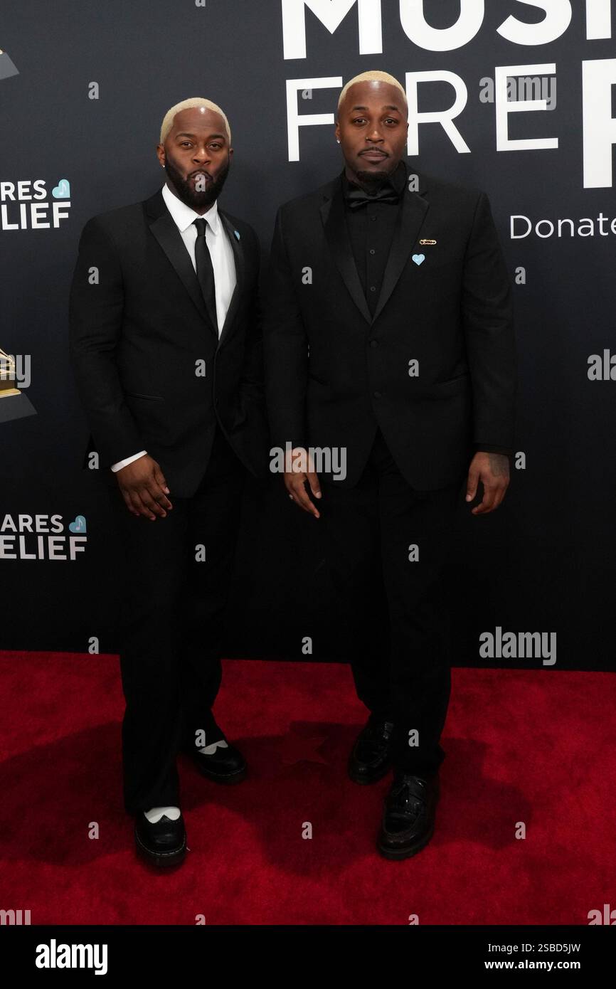 Blaq Tuxedo from left, Darius Logan and Dom Logan arrive at the 67th ...