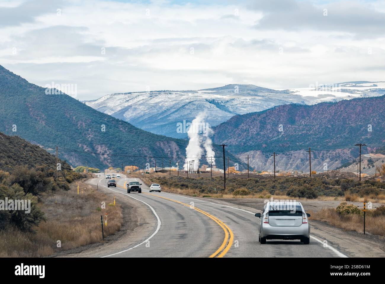 Gypsum, Colorado snow mountains landscape highway road with car driving ...