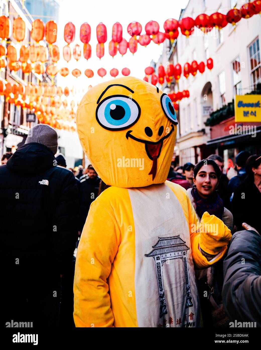 Bright Year of the Snake Mascot in Festive Chinatown Chinese New Year ...