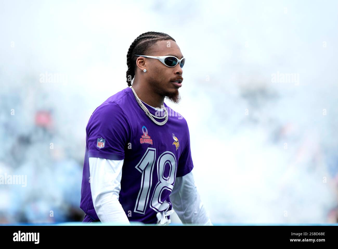 NFC wide receiver Justin Jefferson (18), of the Minnesota Vikings, is ...
