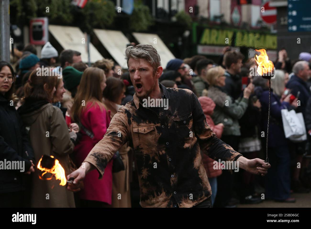 Dublin, Ireland - 02nd February 2025 -A man performing with fire at the ...